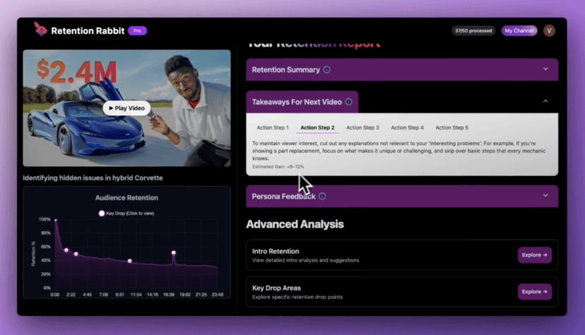Retention Rabbit provides detailed retention analysis for your video